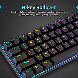 Wscoficey Gaming Office Keyboard RGB Backlight, Portable 68 Keys Ergonomic Design Metal Panel, Blue Switch Floating Key-caps for Windows PC Laptop Desktop