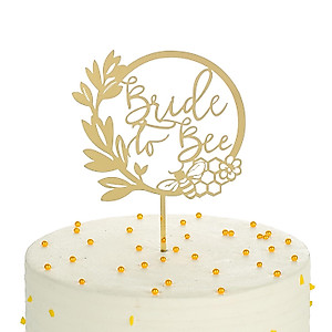 Bride to Bee Wreath Wedding Cake Topper,wedding engagement theme Cake topper, bridal shower theme decor, Rustic Wedding Party (Golden Acrylic)
