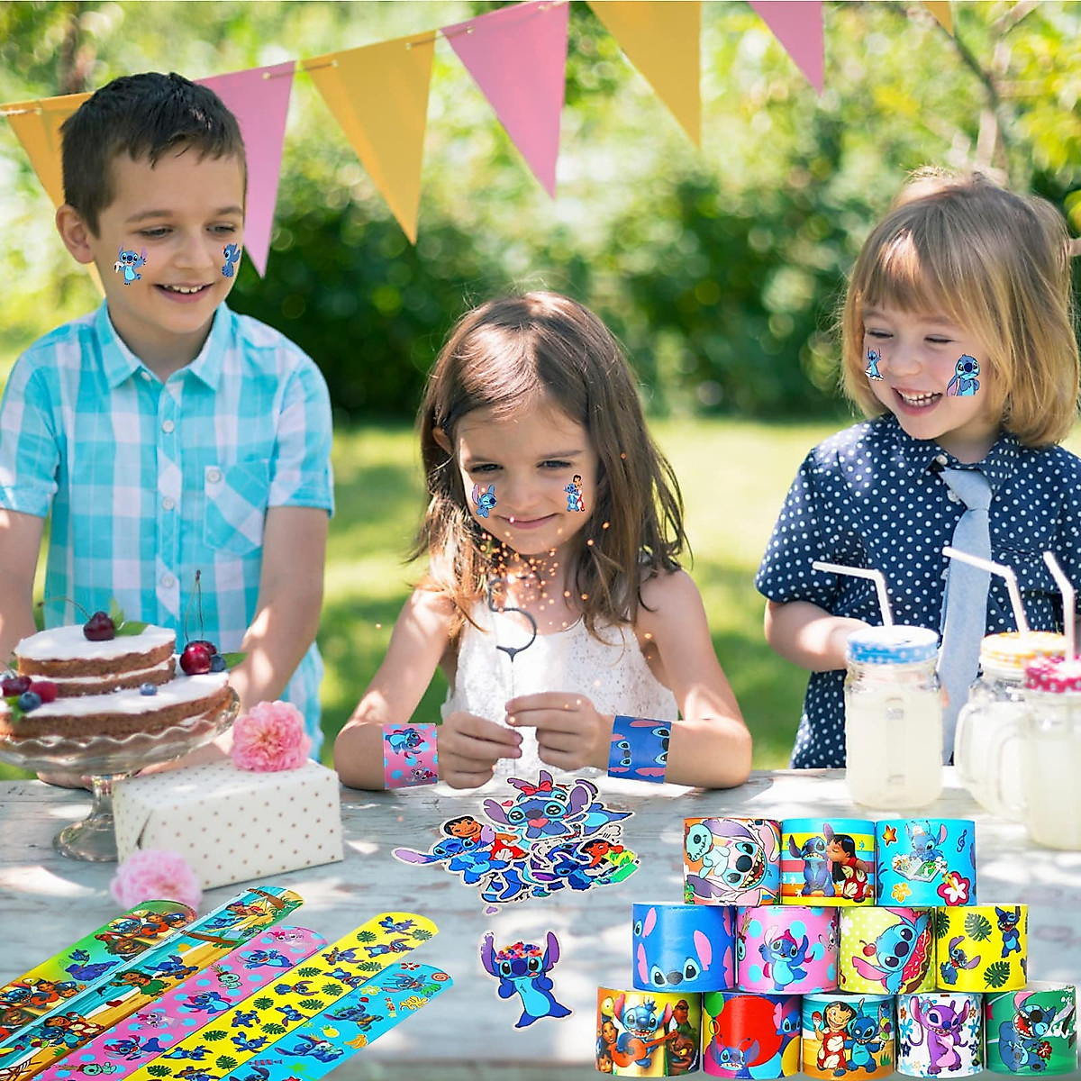 86 PCS Stitch Inspired Party Favors Gift Set, 36 PCS Stitch Theme Slap Bracelets 50 Stickers, Stitch Birthday Decorations Party Supplies, Stitch Goodie Candy Bag Stuffers School Prize for Kids