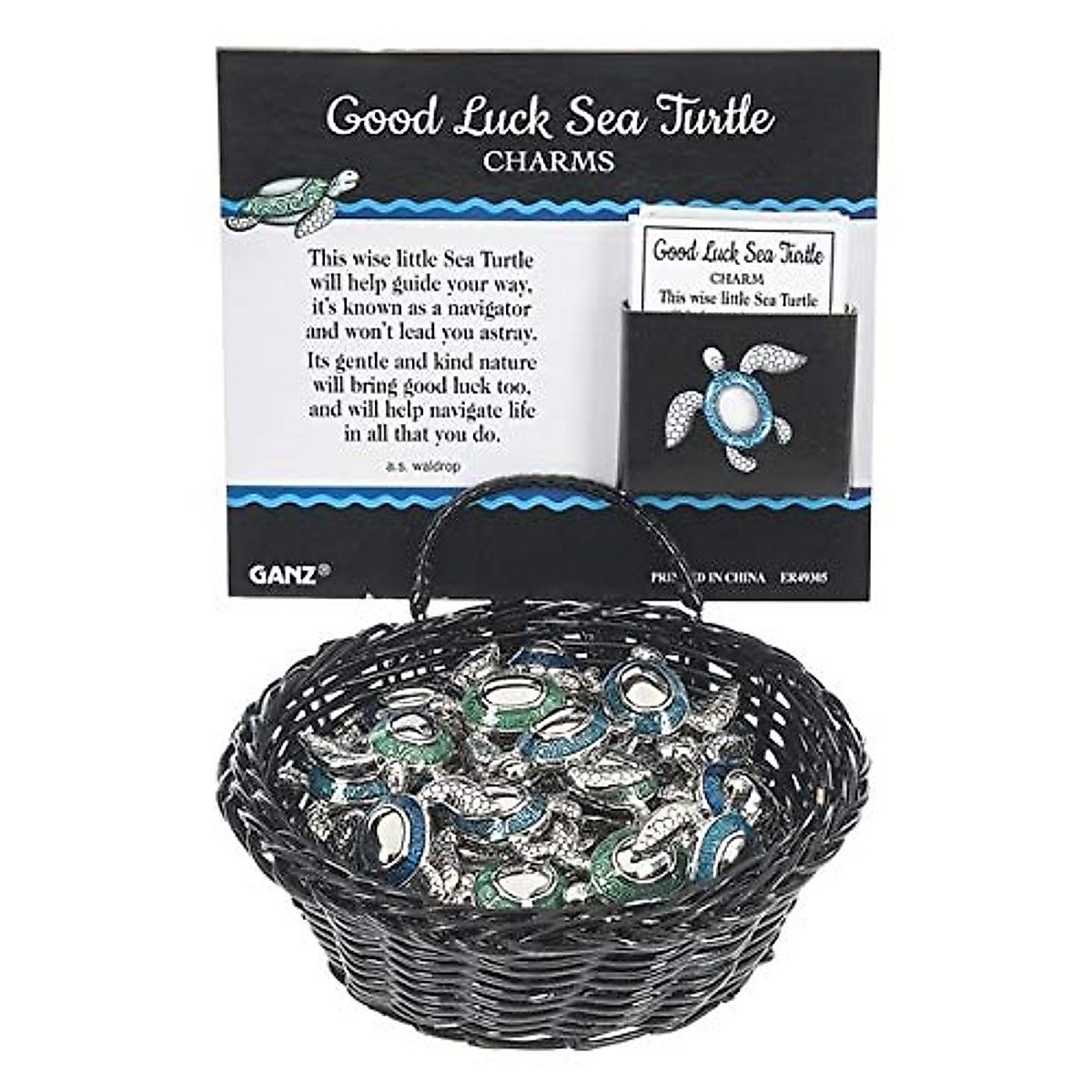 Ganz Good Luck Sea Turtles Charms in a Basket, 1 1/2" W. x 1 1/8" H, Multicolor