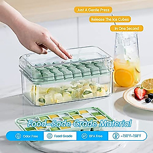 Square Ice Cube Tray with Lid & Storage Bin, Ice Cube Maker Mold for Freezer with Container, Mini Ice Cube Tray Makes 60 Cube Ice at once for Cocktail Whiskey Tea Coffee, 2 trays 1 Bucket (Clear lid)