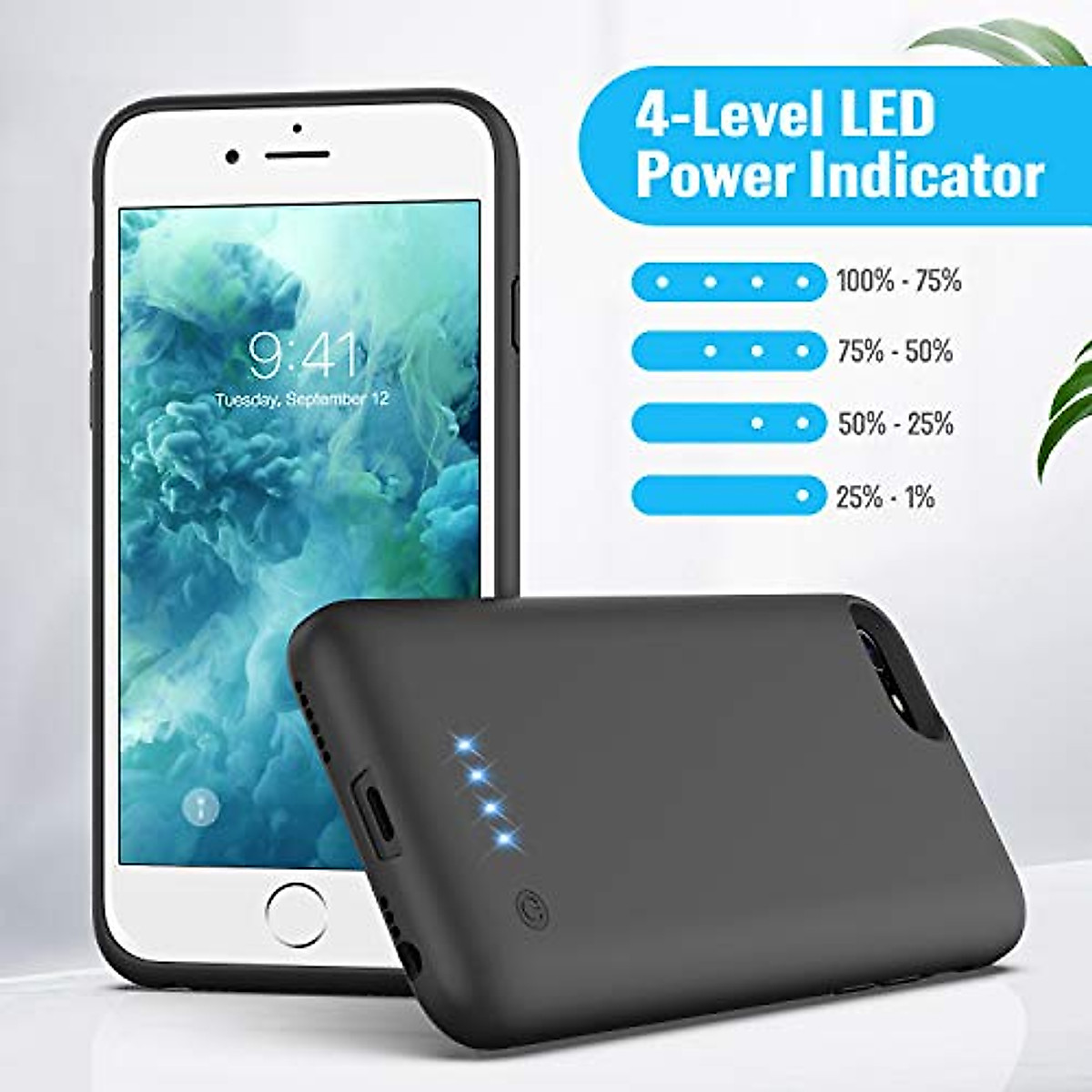 Ekrist Battery Case for iPhone 6/6s/7/8, [Upgraded 6000mAh] Portable Ultra-Slim Protective Charging Case, Extended Rechargeable Smart Battery Pack, Backup Charger Case Power Bank Cover (Black)