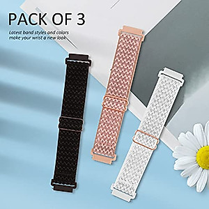 3 Pack Stretchy Nylon Watch Bands Compatible with Garmin Venu/Venu Sq, 20mm Loop Elastic Straps Compatible with Garmin Vivoactive 3/3 Music,Venu 2 Plus,Forerunner 645/55/245 Music for Women Men