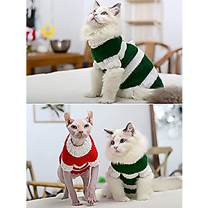 Bonaweite Sphynx Cat Clothes Hairless Cat Sweaters Cat Stripe Vest Turtleneck Clothes, Warm Adorable Sweater Shirts Kitten Wear, Cat's Pajamas Jumpsuit for Sphynx, Cornish Rex, Devon Rex, Peterbald