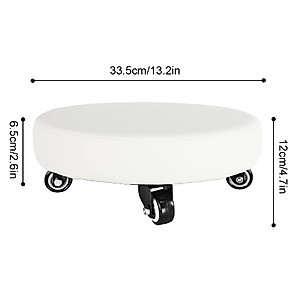 WKWKER Modern Roller Seat 360° Rotating PU Leather Rolling Stool Floor Stools with Universal Caster Ottoman Step Stools Fitness Sport H：4.7" Swivel Wheels for Home Garage Shop (Black)