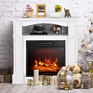 ORALNER 32” Electric Fireplace with Mantel, Package Wooden Firebox Surround Freestanding Fireplace Insert Heater w/ 3 Flame Effects, Remote & 6H Timer, Overheat Protection, 1400W (White)