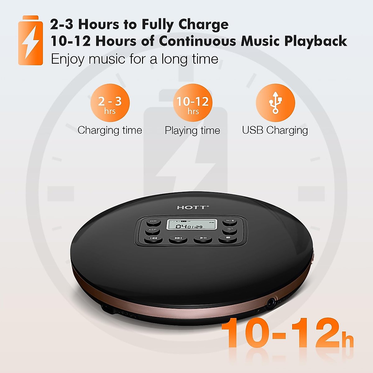 HOTT CD Player Portable with Bluetooth, Portable CD Player, CD-R,MP3 USB Rechargeable Walkman CD Player with Headphones and AUX Cable for Car Travel, Discman CD Player with Shockproof （CD711T）
