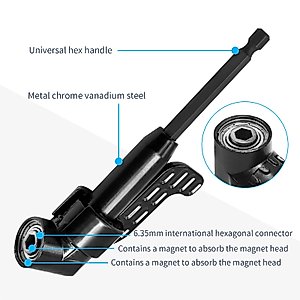 105 Degree Right Angle Drill Adapter, 1/4" Hex Shank Right Angle Drill Attachment for Screwdriver Bits, Drive Socket Adapter