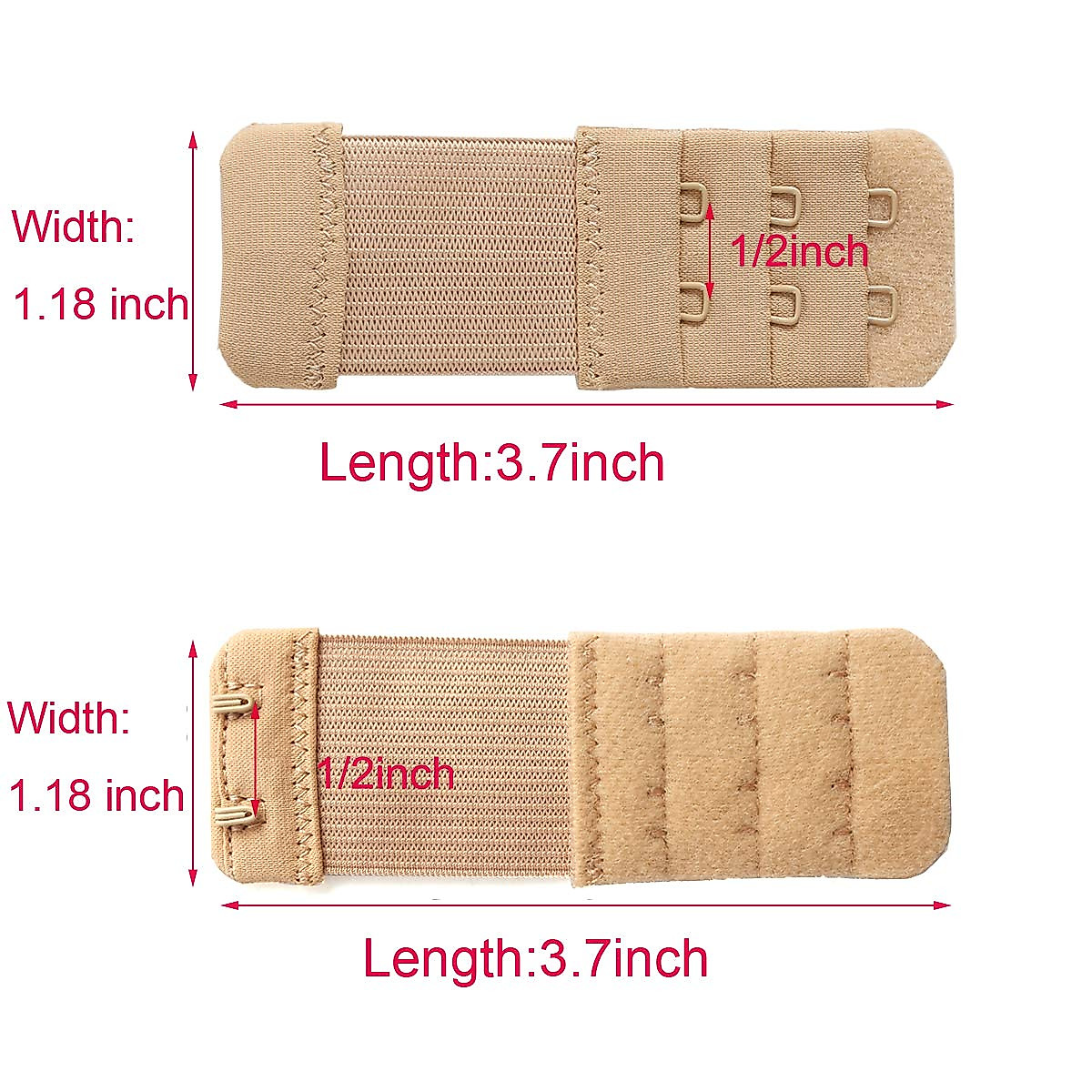 SAMGU Women's Bra Extenders 2 Hook Elastic Stretchy Bra Extension Strap (one size, 2 Hook 1/2 inch, Black/Skin/White)