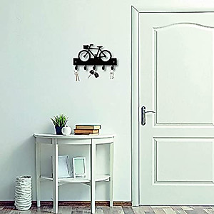 CREATCABIN Metal Key Holder Black Key Hooks Wall Mount Hanger Decor Hanging Organizer Rock Decorative with 5 Hooks Bicycle Pattern for Front Door Entryway Cabinet Towel 10.6 x 6.3 x 1.5 inches
