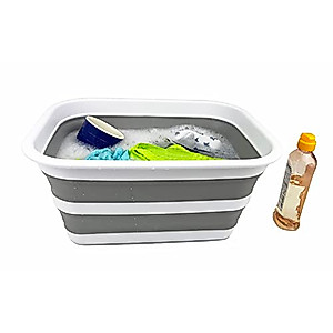 SAMMART 12L (3.17Gallon) Collapsible Tub - Portable Outdoor Picnic Tray - Portable Washing Basin - Space Saving Plastic Washtub (White/Grey)