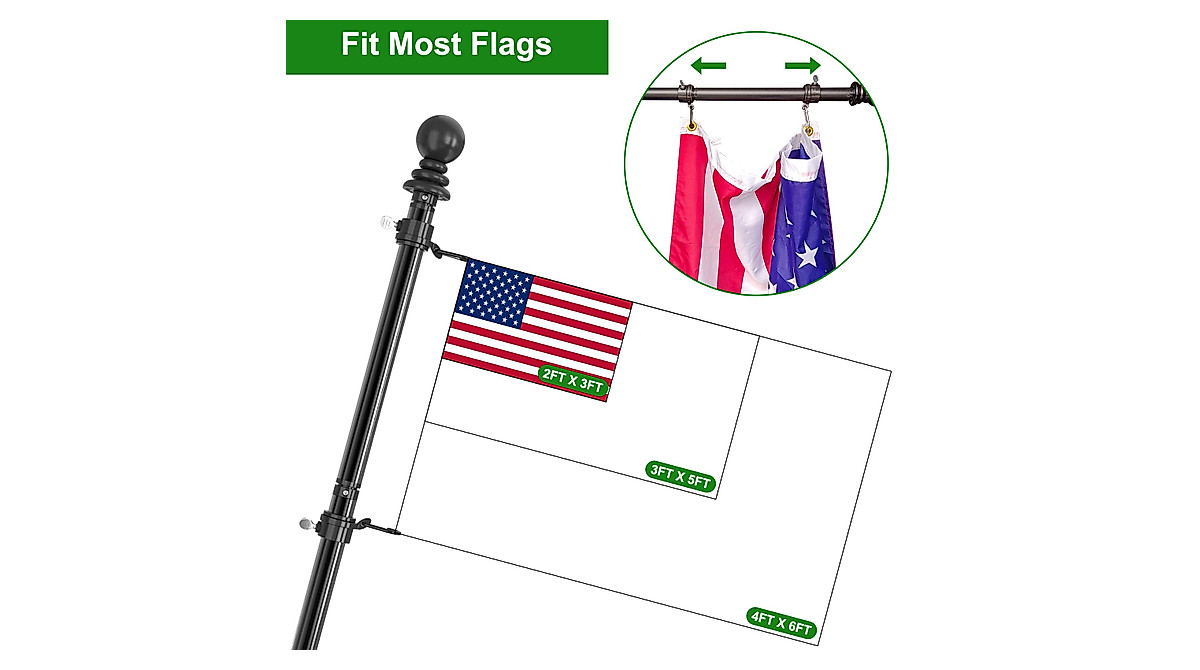 FFILY 5 FT Flag Poles for 3x5 Flags Outdoor - Heavy Duty & Tangle-Free