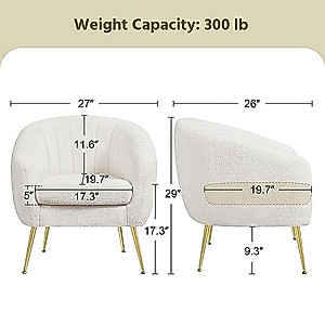 Yaheetech Sherpa Fabric Accent Chair, Modern Cozy Vanity Chair with Gold Metal Legs, Boucle Fabric Armchair with Removable Seat Cushion for Living Room Bedroom Office Guest Room, Ivory