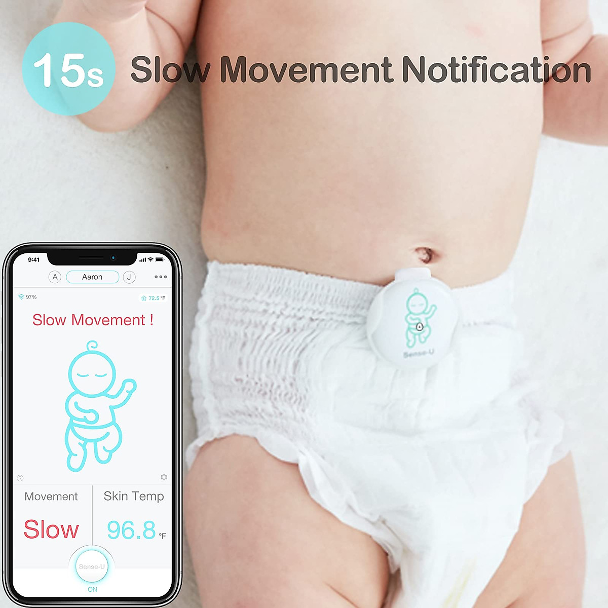 Sense-U Baby Breathing Monitor 2 - Monitors Infant Breathing Movement, Rollover, Temperature and Indoor Humidity Level from Anywhere with Lights and Sounds Alerts, Pink