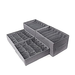 2 Wardrobe Clothes Organizer 7 Grids and 2 Sock Underwear Organizer Dividers 24 Cell with Zipper, Drawer organizers for clothing, Closet Organizers for jeans, underwear, socks and Ties, 4 packs in 1