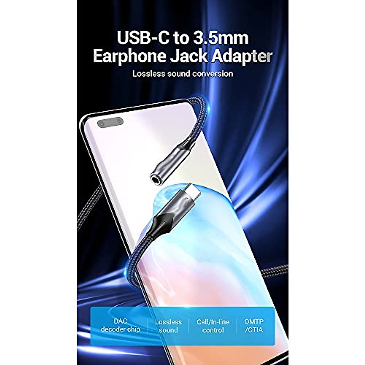 Hubs USB C to 3.5mm Jack Earphone Type C to 3.5 Headphone AUX Adapter Audio Cable USB Hubs (Size : 1.0m)