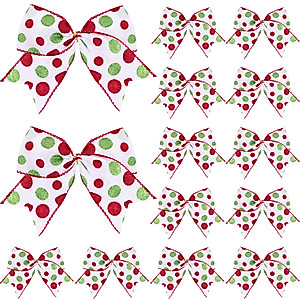 24 Pcs Red Green Christmas Bows Decorations, 6 Inch Polka Dot Christmas Tree Bows Xmas Bows Ornaments for Home Wreaths Garland Wedding Gift Party Indoor Outdoor