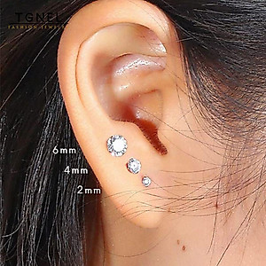 LOSTERLO 1 pair/3 pairs Clear Cubic Zirconia Jewelry Set Pure Titanium Earrings For Sensitive Ears 2mm 4mm 6mm CZ Stud Earring for Women (2mm+4mm+6mm)