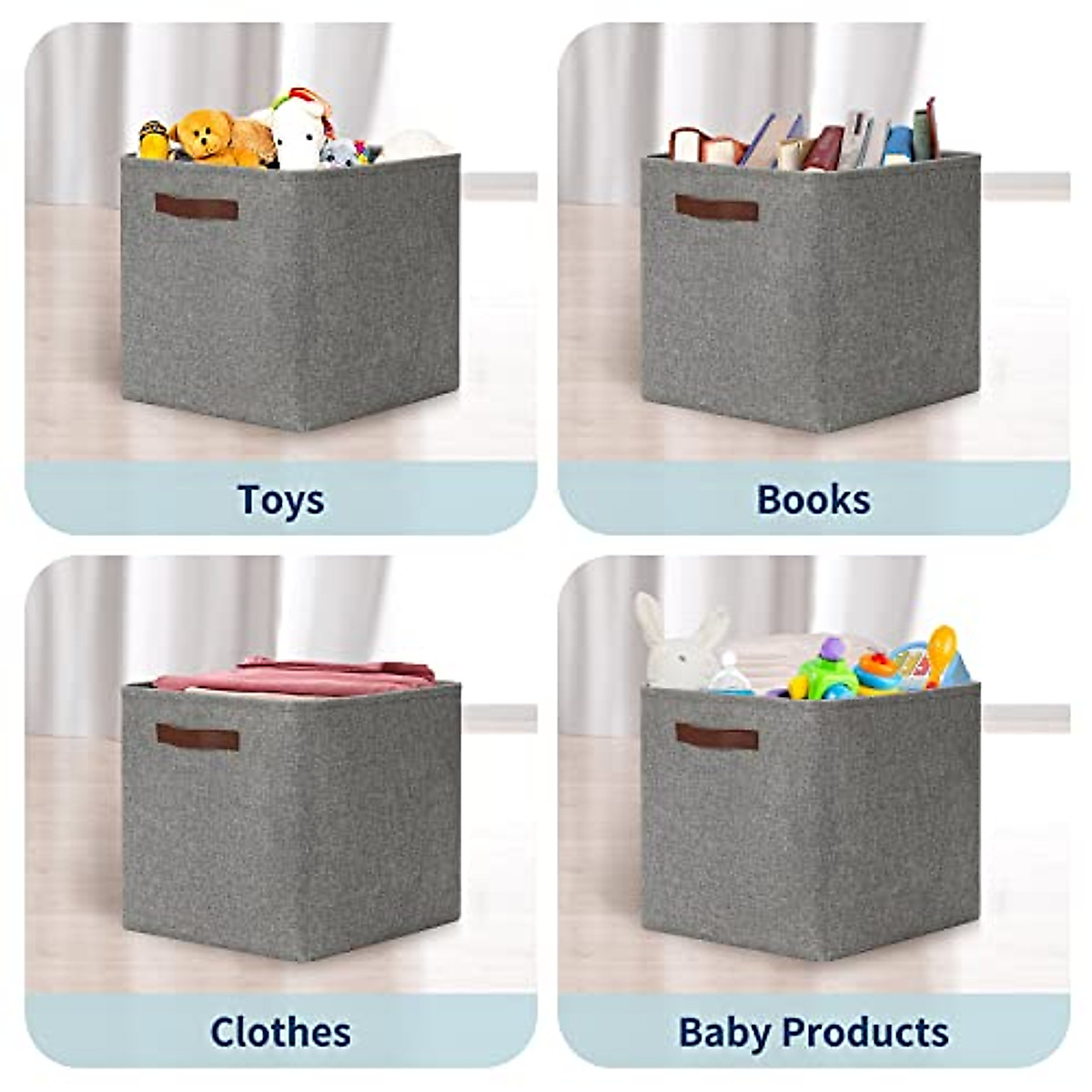 Consmos 4-Pack 13 Inch Large Fabric Storage Bins Storage Basket for Shelves (13"x13"x13"-4pack, Gray)