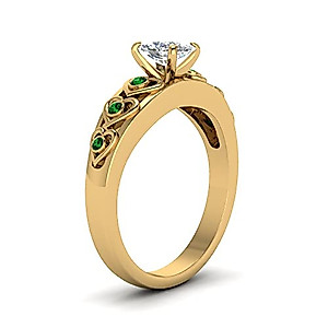 55Carat Heart Design Diamond Accent Ring yellow gold plated Created Emerald Cushion shape Green color Side Stone Engagement Rings bezel Setting in Size 8 Handcraft Chakra Healing