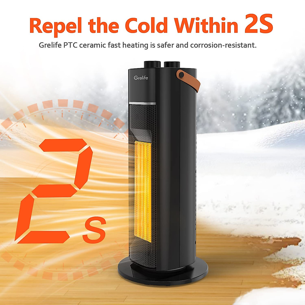 Grelife 18" Fast Heating Ceramic Heater, Widespread Oscillatio for Bedroom Office