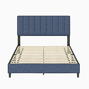 Boyd Sleep Leah Upholstered Platform Bed Frame with Headboard, Mattress Foundation NOT Required: Linen, Blue, Full
