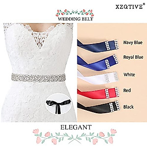 XZQTIVE Bridal Belt Handmade Crystal Rhinestone Braided Wedding Dress Sash Belt For Bridal Gowns, Silver, Black Organza