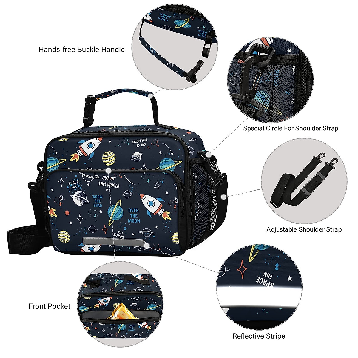 Kids Space Galaxy Lunch Box Planet Rocket Reusable Insulated School Lunch Bag Cooler Cooling Lunch Tote Bag for Boys,Girls,Travel,Picnic（20202498）