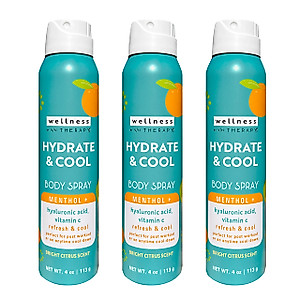 Village Naturals Therapy Wellness Hydrate & Cool Body Spray - Protect and Moisturize Skin with Vitamin C, Menthol and Hyaluronic Acid - Full Body Cooling Mist (Pack of 3 Cans, 4 Ounces Each)