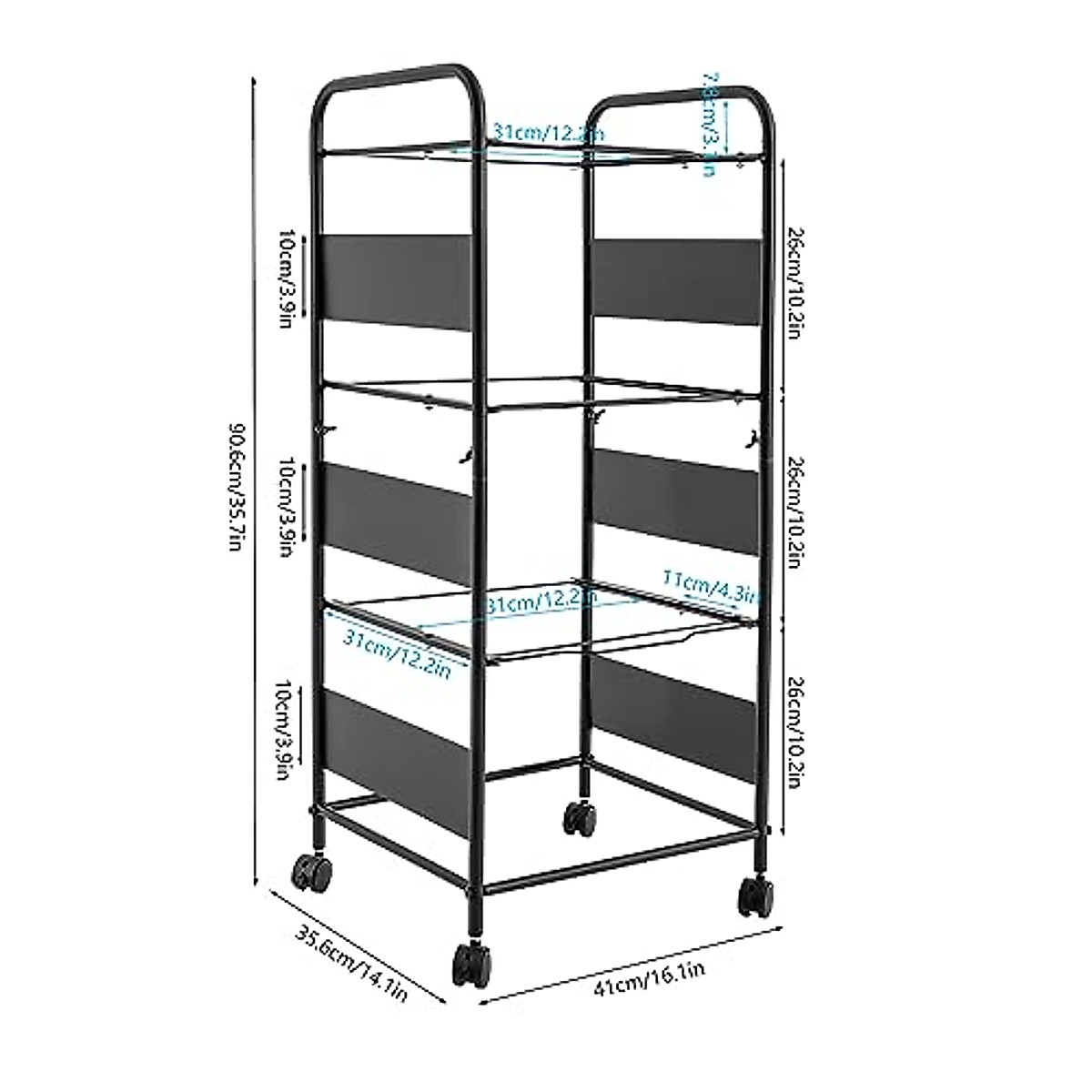 awolsrgiop 3 Tiers Metal Rolling File Carts on Wheels, Rolling File Cart Pull-Out Adjustable File Rack Organizer Rolling Movable Drawer File Cabinet for Home, Office, Classroom, Study, Bedroom (Black)