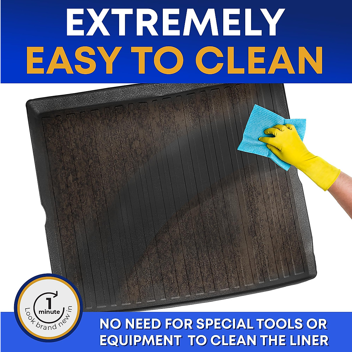 Premium Cargo Liner for Ford Edge 2015-2021 - 100% Protection - Custom Fit Car Trunk Mat - Easy-to-Wash & All-Season Black Cargo Mat - 3D Shaped Laser Measured Trunk Liners for Ford Edge 2015-2021