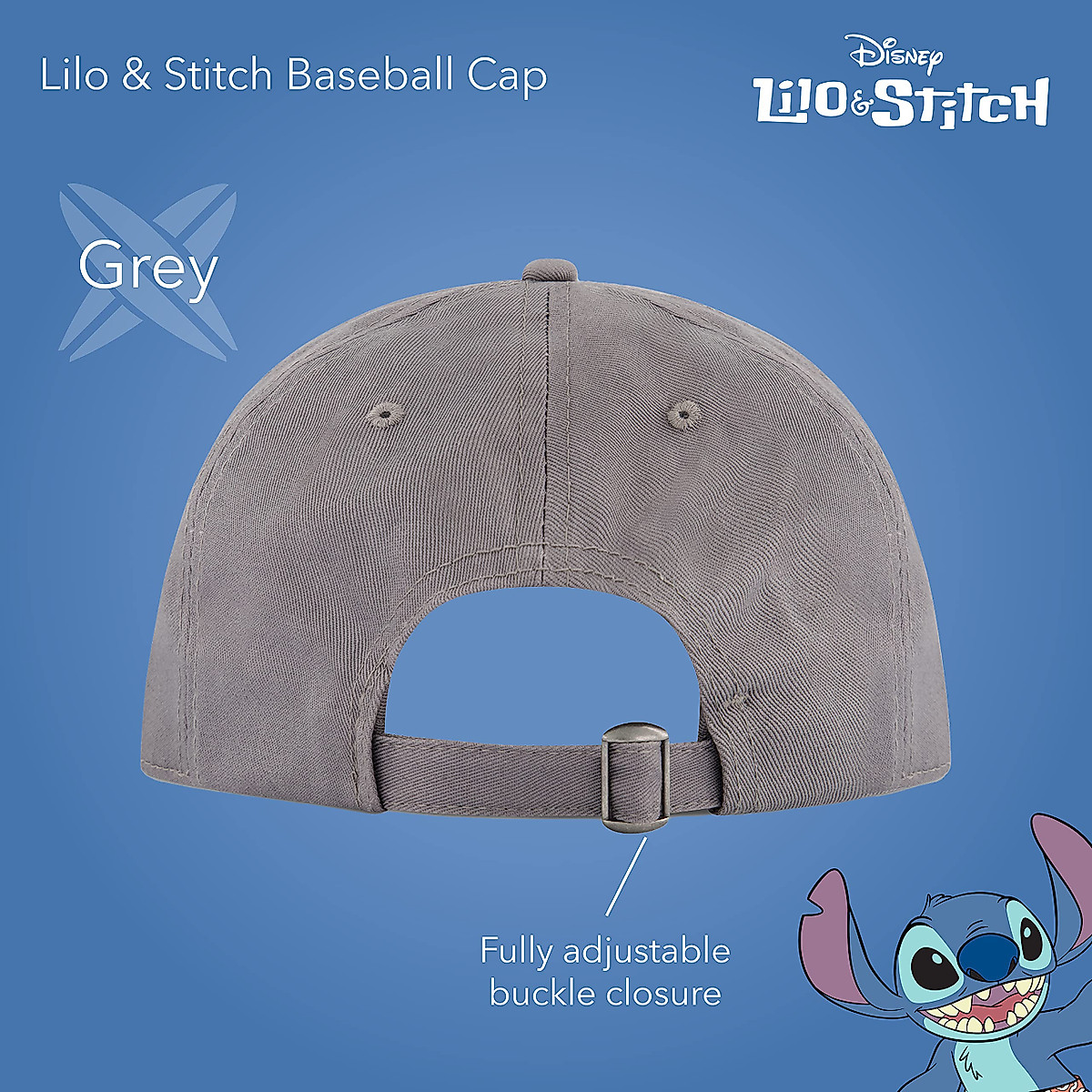 Disney Stitch Dad Hat, Adjustable Cotton Baseball Cap with Curved Brim, Grey, One Size