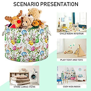 senya Easter Storage Basket Easter Bunny Eggs in Grass Flowers for Toys Clothes Storage Bin Box Laundry Hamper Organizer Bag with Handles