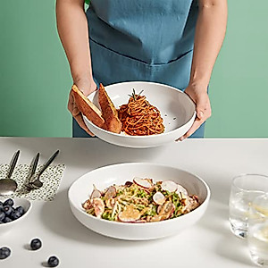 LIFVER 9.75" Large Pasta Bowls, 50 Ounces Salad Bowls Large, White Pasta Bowl Set of 4, Ceramic Pasta Plates Set, Wide Shallow Bowls Set, Microwave Dishwasher Safe
