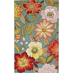 Nourison Fantasy Aqua 3'6" x 5'6" Area-Rug, Modern, Floral, Bed Room, Living Room, Dining Room, Kitchen, Easy washing, Non Shedding, (4' x 6')