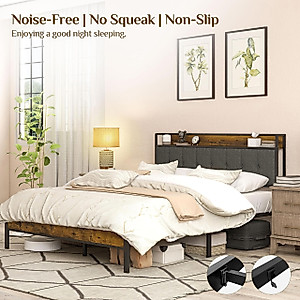 DALISK Queen Size Platform Bed Frame with Upholstered Headboard & USB Ports for Charging- No Box Spring, Strong & Noise Free Support - Easy Assembly