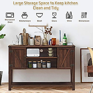 Tangkula Console Table Buffet Table, Modern Sideboard with Storage Cabinets and Bottom Shelf, Contemporary Tall Buffet Storage Cabinet, Kitchen Dining Room Furniture (Brown)