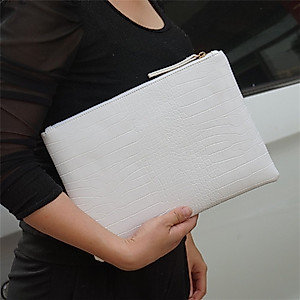 NIGEDU Women Clutches Crocodile Grain PU Leather Envelope Clutch Bag (White)