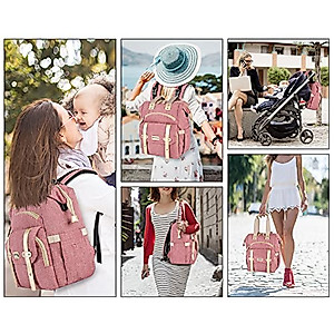 Jiefeike Diaper Bag Backpack,Baby Boys Girls Travel Backpack Diaper Bag for Dad Mom,Insulated Pockets Portable Pink Baby Nappy Bags with USB Charging Port,RFID Anti-Theft Pocket Stroller Straps