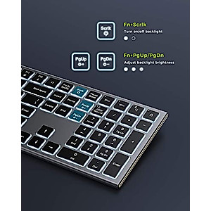 seenda Backlit Wireless Keyboard, 2.4GHz Ultra Slim Rechargeable Keyboard, Illuminated Wireless Keyboard for Computer, Laptop, Desktop, PC, Surface, Smart TV, Windows 10/8/7 (Black and Grey)