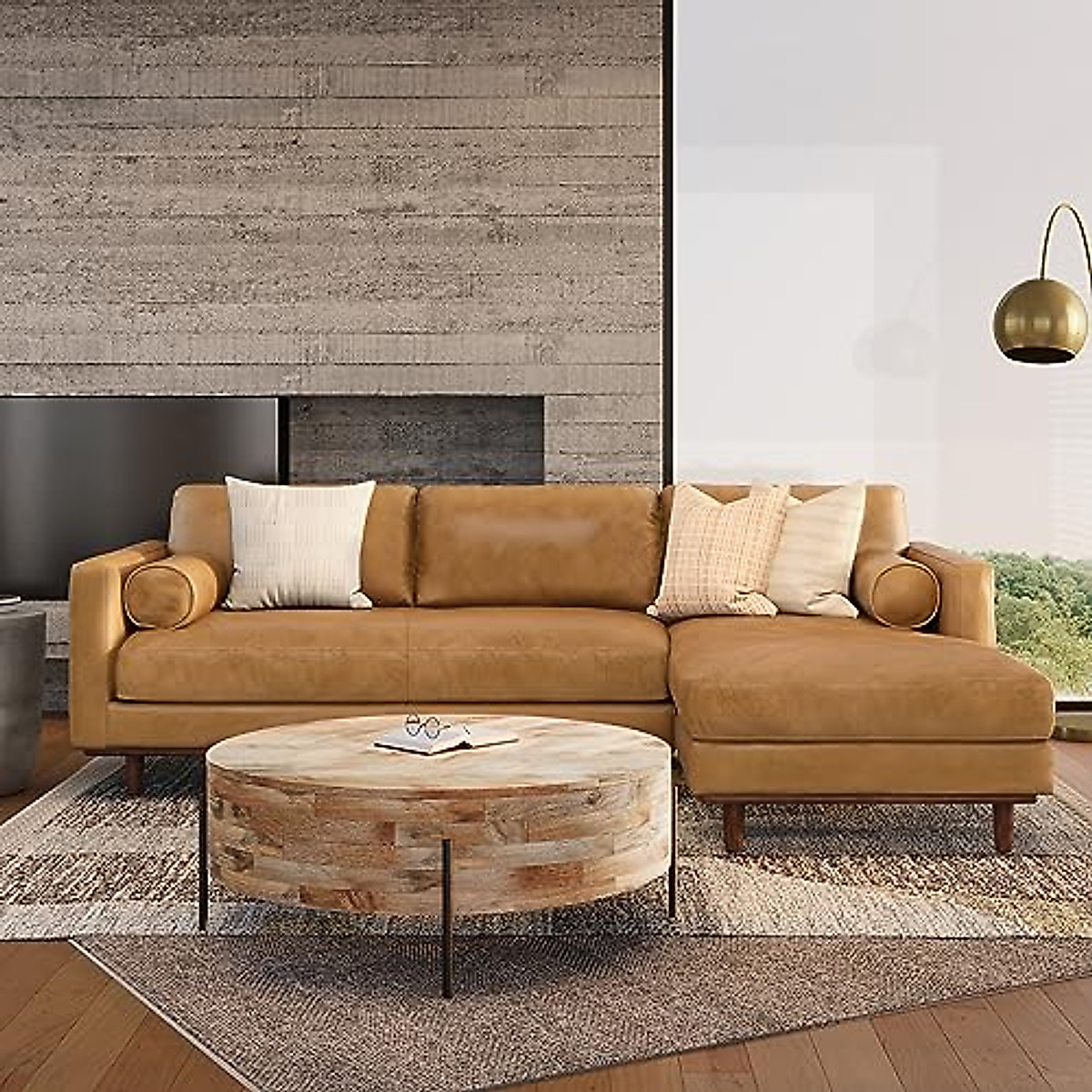 SIMPLIHOME Morrison Right Sectional Sofa in Full-Grain Genuine Leather, Sienna, 102-inches Wide, L-Shaped Leather Couch with Right Chaise for the Living Room and Family Room