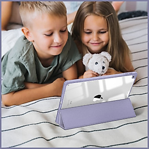 Fintie Hybrid Slim Case for iPad 9th / 8th / 7th Generation (2021/2020 / 2019) 10.2 Inch - [Built-in Pencil Holder] Shockproof Cover with Clear Transparent Back Shell, Lilac Purple