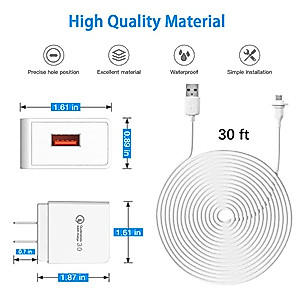 OkeMeeo 30ft Charging Cable for eufyCam 3C, Outdoor Extra Long Power Cord with Power Adapter Continuously Charging eufyCam 3C(1 Pack)