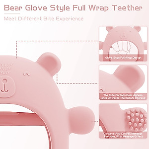 QANGCE Teething Toys for Babies 0-6 Months, Anti-Drop Baby Teething Toys, Food Grade Silicone Teether, Baby Chew Toys, Massage Granules to Relieve Teething Discomfort, Pacifiers for Babies (Dark Pink)