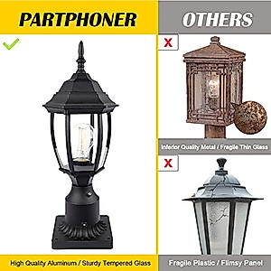 Hardwired 120V Dusk to Dawn Outdoor Post Light, Waterproof Aluminum Pole Light Fixture with Pier Mount Base, Exterior Lamp Post Lantern Head with Clear Glass for Garden Yard Patio Pathway (6 Inch)