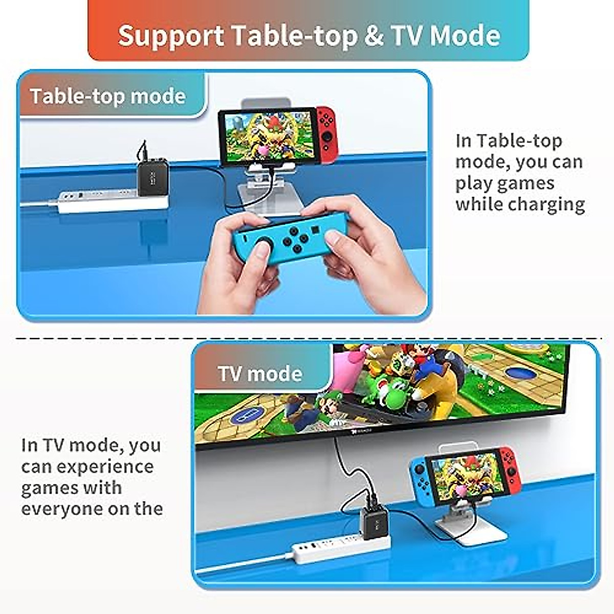 Switch Dock Charger for Nintendo Switch, Mirabox 36W Portable TV Docking Station for Nintendo Switch with 4K@60Hz HDMI/USB2.0/PD USB-C Fast Charging Ports, Full-Featured USB-C to USB-C Cable Included