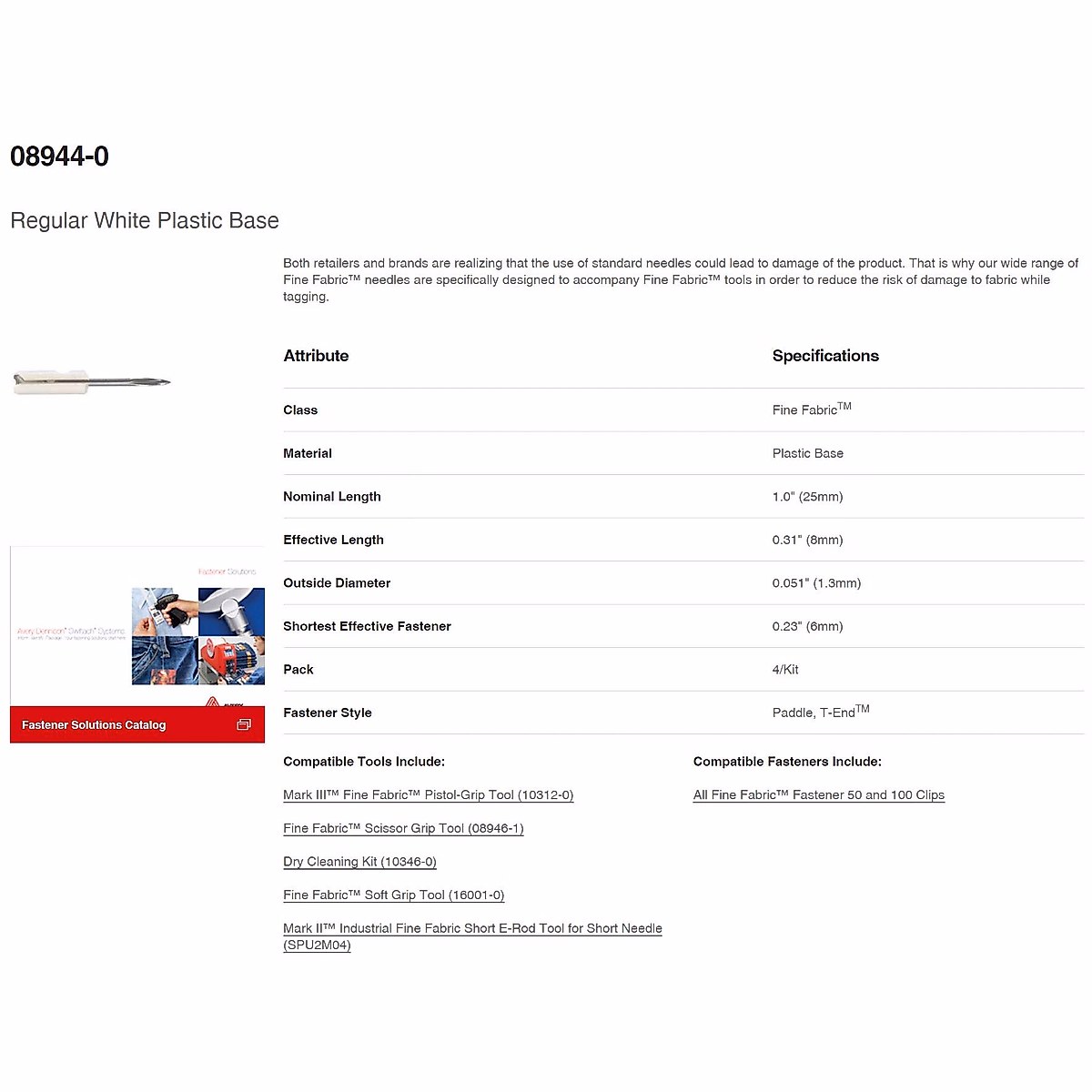 Avery Dennison Fine Fabric Tagging Gun Tool Replacement Needles - 4 Pack 08944