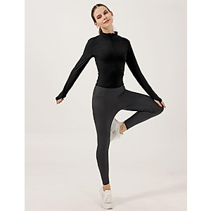 Locachy Women's Lightweight Stretchy Workout Full Zip Running Track Jacket with Thumb Holes Black S