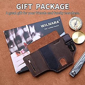 WILNARA Leather EDC Holster Multitool Sheath for Belt, Tactical Pen Holster, Flashlight Holster, Everyday Carry Retro Pocket with Keychain, Handy & Durable(Dark Brown)