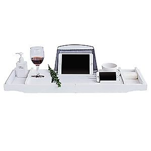JAHH Extendable Bathtub Trays Spa Bathtub Organizer Book Wine Holder Non Slip Bottom Sides Bathroom Storage Shelves Racks (Color : OneColor)
